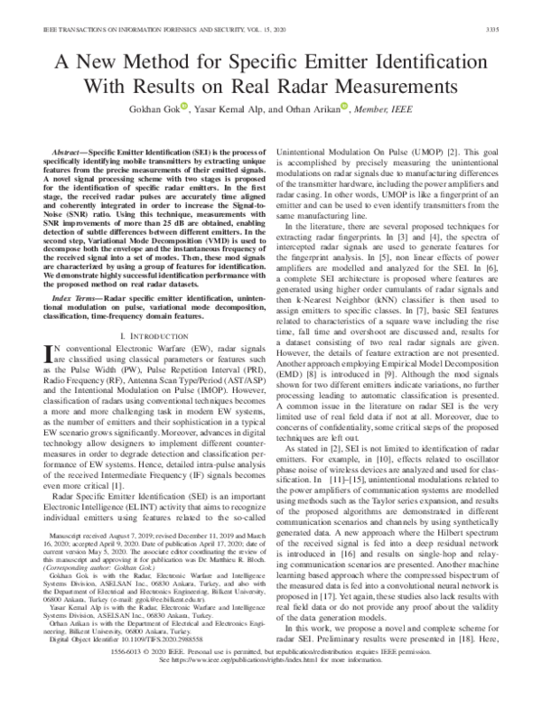 (PDF) A New Method for Specific Emitter Identification With Results on Real Radar Measurements