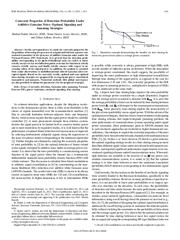 (PDF) Convexity Properties of Detection Probability Under Additive Gaussian Noise: Optimal ...