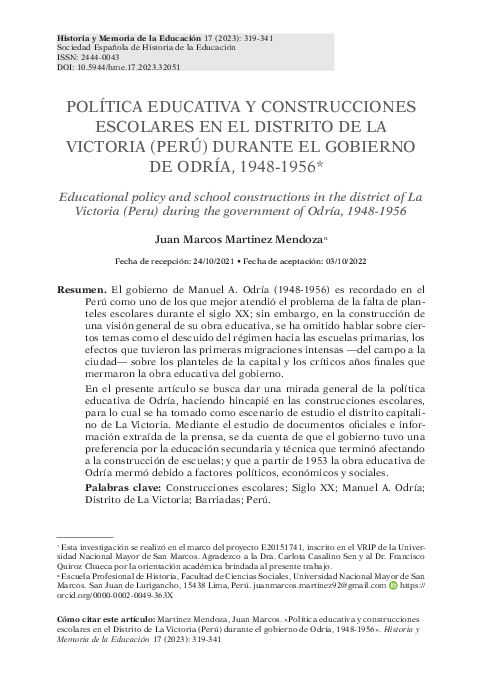 (PDF) Política educativa y construcciones escolares en el Distrito de ...