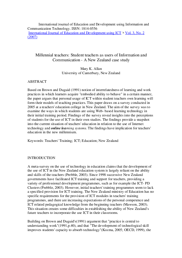 (PDF) Millennial teachers: Student teachers as users of Information and Communication - A New ...