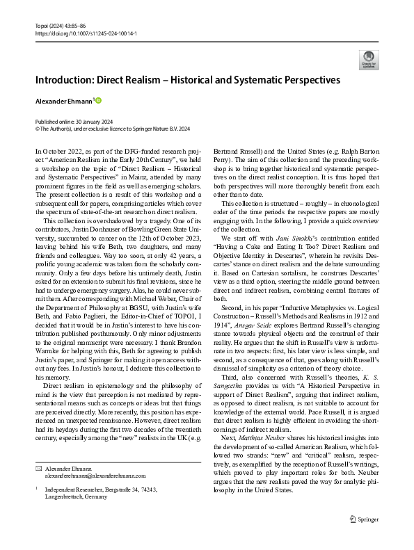 (PDF) Introduction: Direct Realism – Historical and Systematic Perspectives