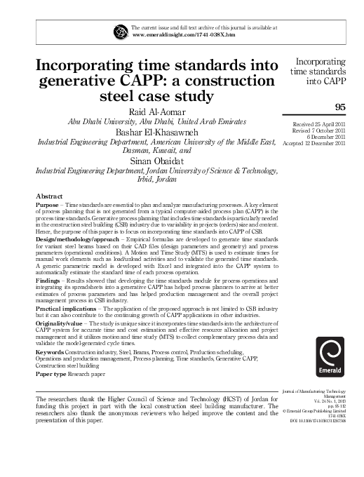 (PDF) Incorporating time standards into generative CAPP: a construction steel case study
