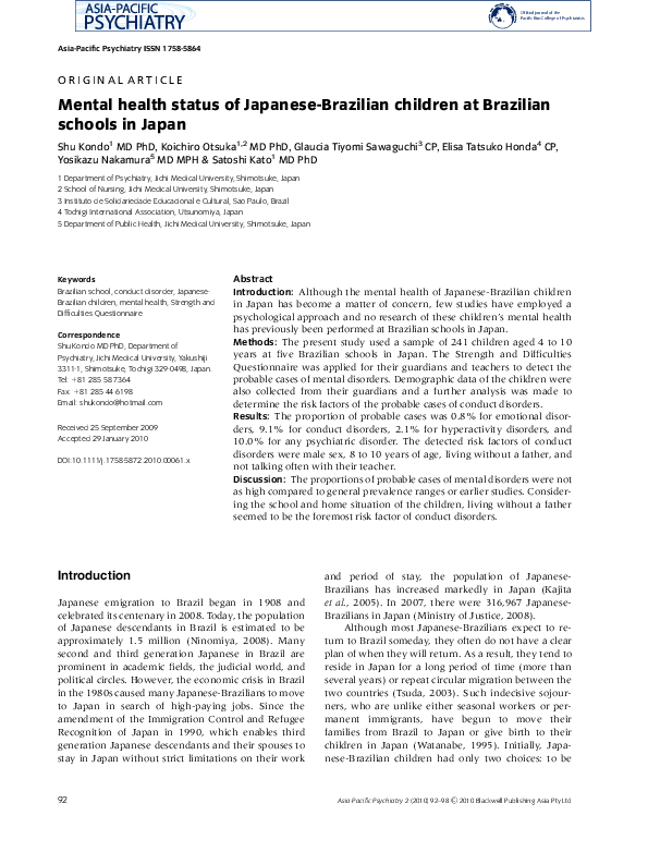 (PDF) Mental health status of Japanese-Brazilian children in Japan and ...