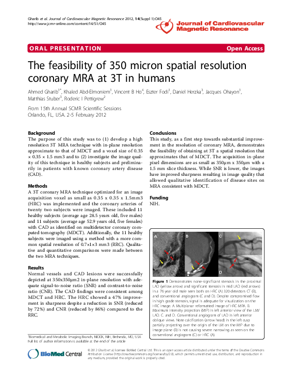 (PDF) The feasibility of 350 micron spatial resolution coronary MRA at ...