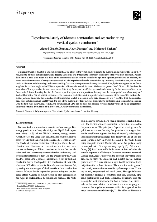 (PDF) Experimental study of biomass combustion and separation using ...