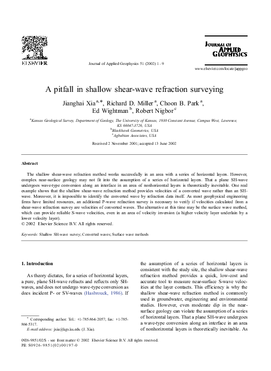 (PDF) A pitfall in shallow shear-wave refraction surveying