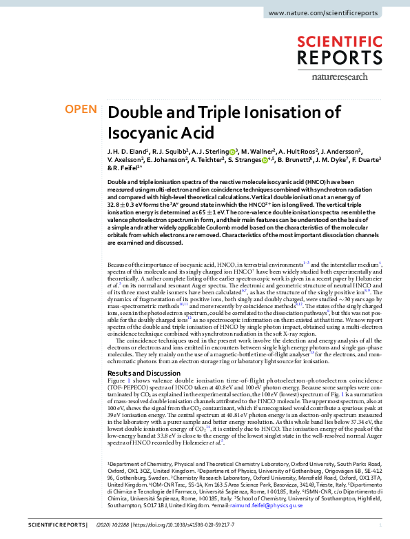 (PDF) Double and Triple Ionisation of Isocyanic Acid | John Dyke ...