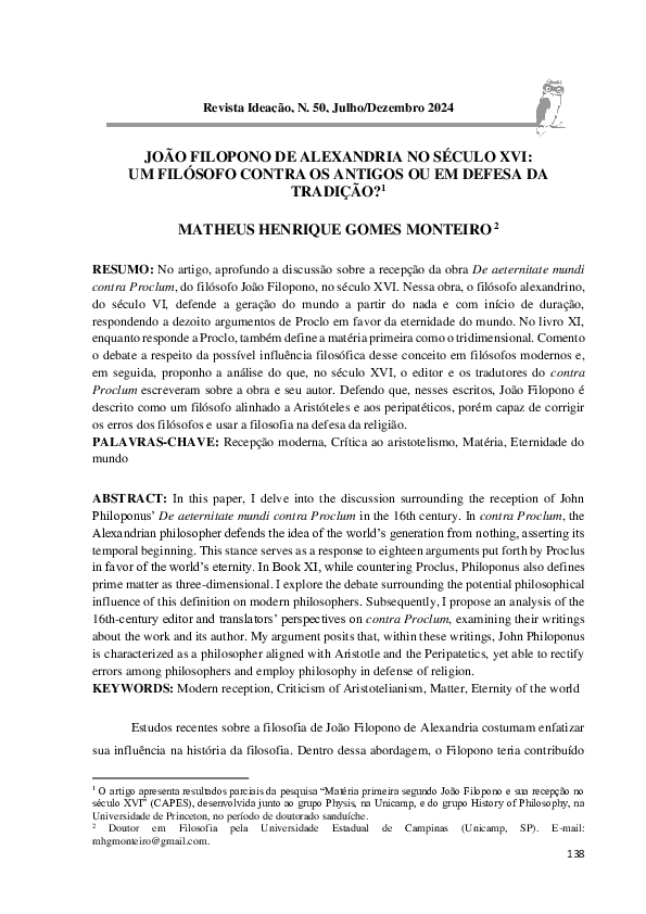 (PDF) João Filopono de Alexandria no século XVI: Um filósofo contra os ...