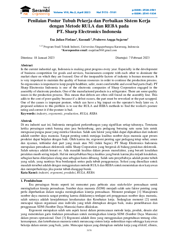 (PDF) Penilaian Postur Tubuh Pekerja Dan Perbaikan Sistem Kerja Dengan ...