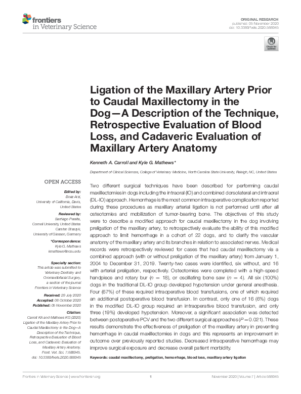 (PDF) Ligation of the Maxillary Artery Prior to Caudal Maxillectomy in ...