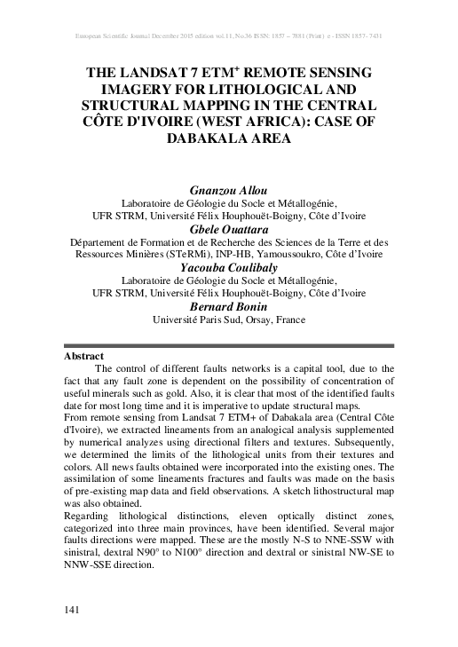 (PDF) The Landsat 7 Etm+ Remote Sensing Imagery for Lithological and Structural Mapping in the ...