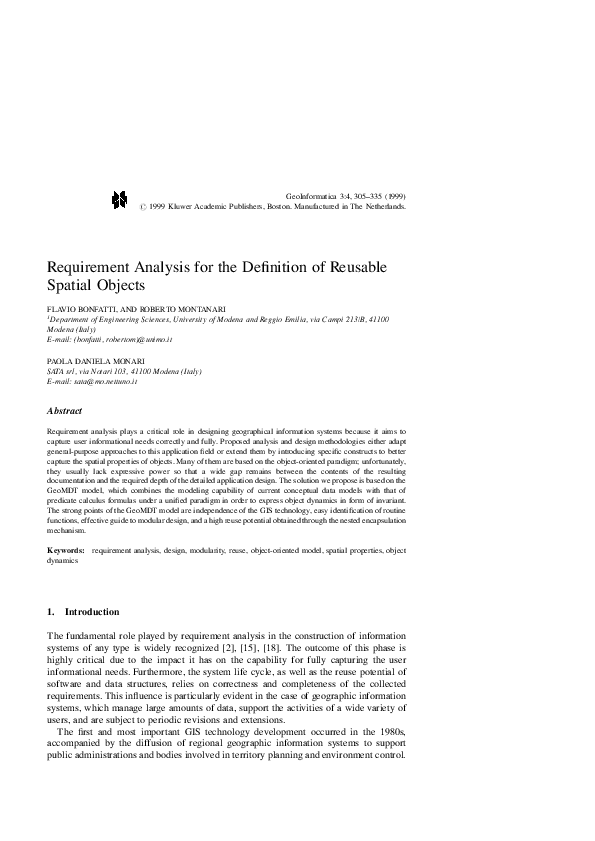 (PDF) Requirement Analysis for the Definition of Reusable Spatial ...
