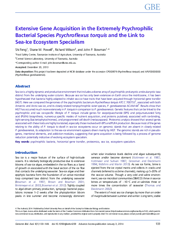 (PDF) Extensive Gene Acquisition in the Extremely Psychrophilic ...