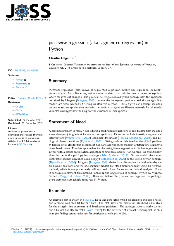 (PDF) piecewise-regression (aka segmented regression) in Python (PDF) piecewise-regression (aka segmented regression) in Python