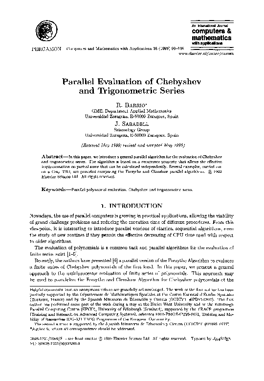 (PDF) Parallel evaluation of Chebyshev and trigonometric series