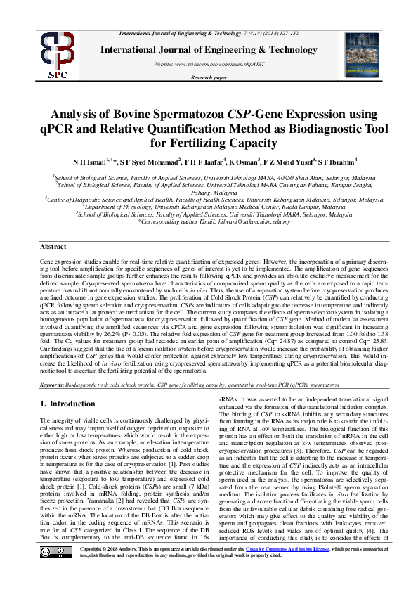 (PDF) Analysis of Bovine Spermatozoa CSP-Gene Expression using qPCR and Relative Quantification ...