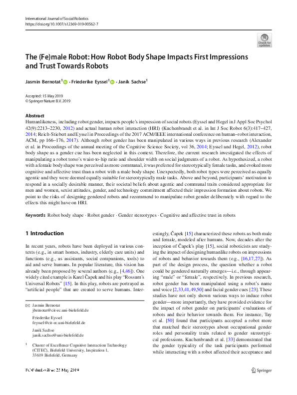 (PDF) The (Fe)male Robot: How Robot Body Shape Impacts First ...
