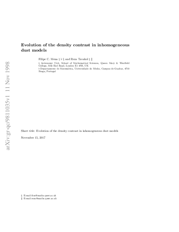 (PDF) Evolution of the density contrast in inhomogeneous dust models