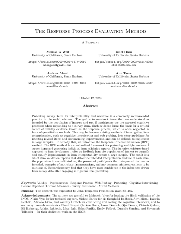 (PDF) The Response Process Evaluation Method