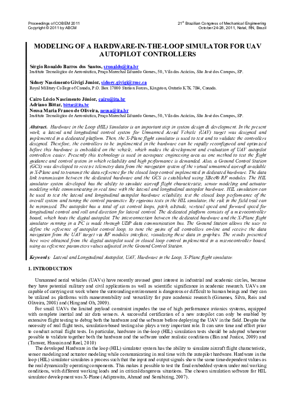 (PDF) Modeling of a Hardware-In-The-Loop Simulator for Uav Autopilot Controllers