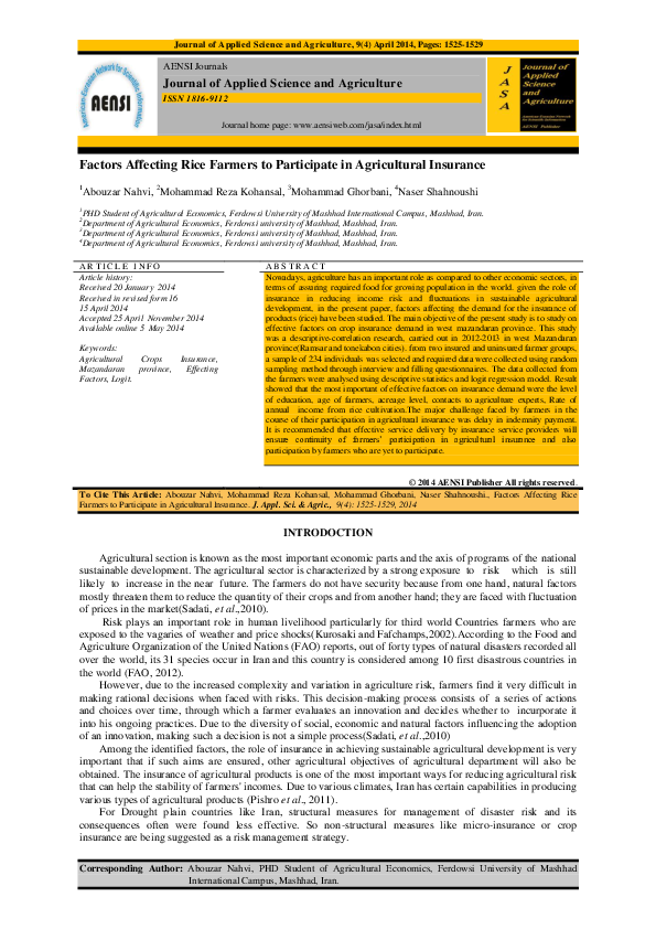 (PDF) Factors affecting rice farmers to participate in agricultural ...