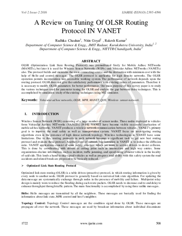 Pdf A Review On Tuning Of Olsr Routing Protocol In Vanet