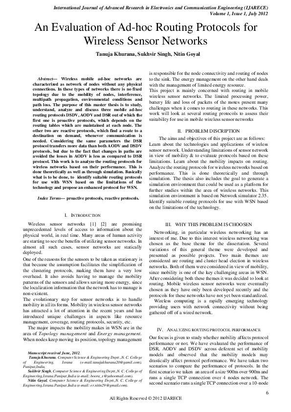 Pdf An Evaluation Of Ad Hoc Routing Protocols For Wireless Sensor
