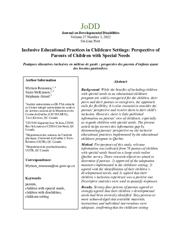 (PDF) Inclusive Educational Practices in Childcare Settings ...