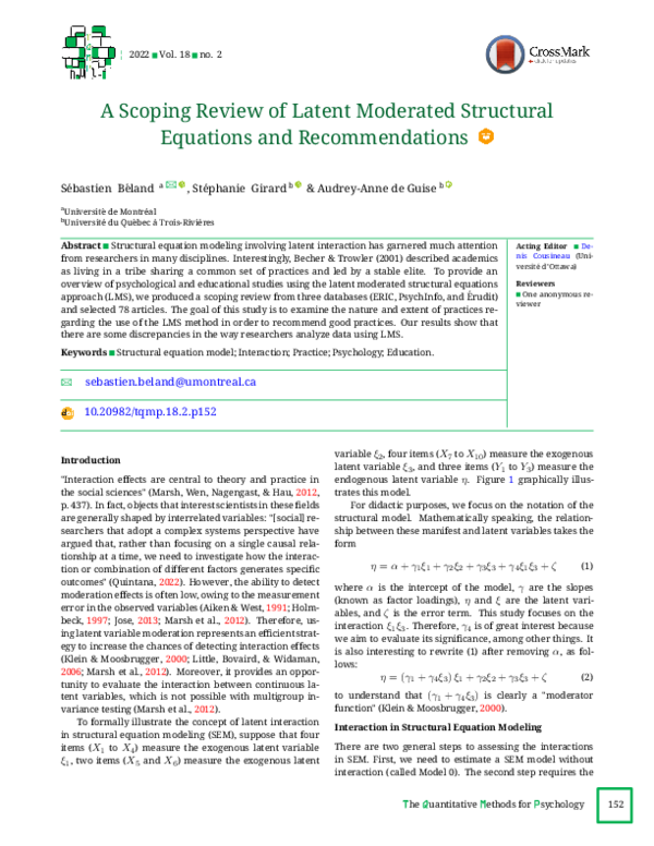 (PDF) A Scoping Review of Latent Moderated Structural Equations and Recommendations