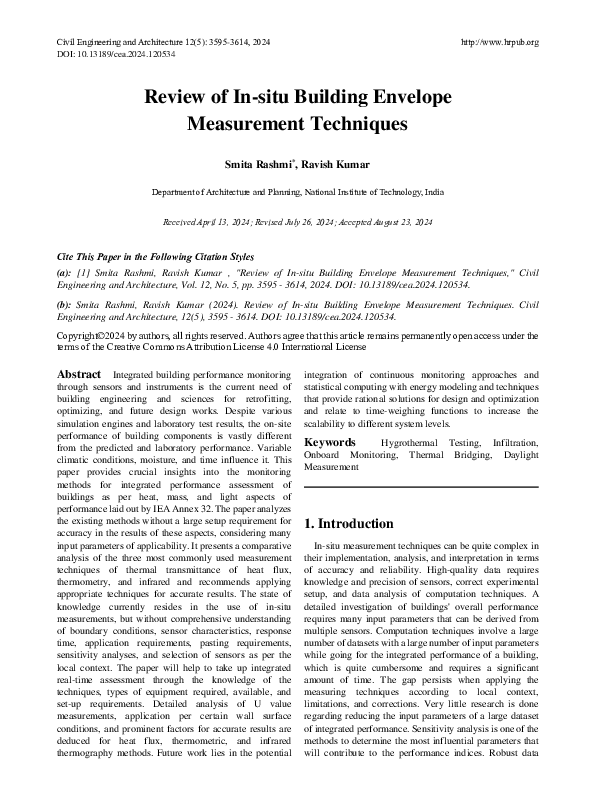 (PDF) Review of In-situ Building Envelope Measurement Techniques