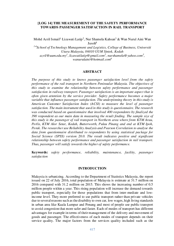 (PDF) The measurement of the safety performance towards passenger ...