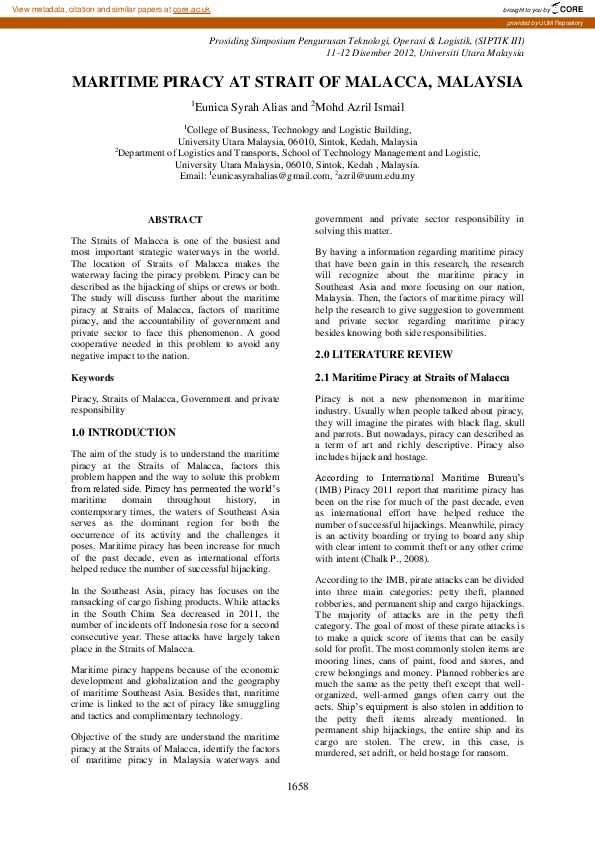 (PDF) Maritime piracy at Strait of Malacca, Malaysia