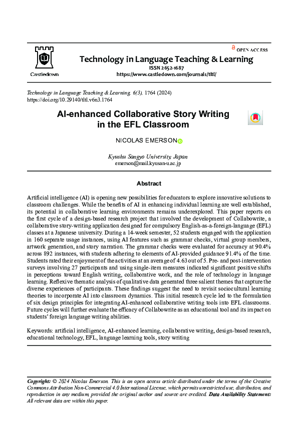 (PDF) AI-enhanced Collaborative Story Writing in the EFL Classroom