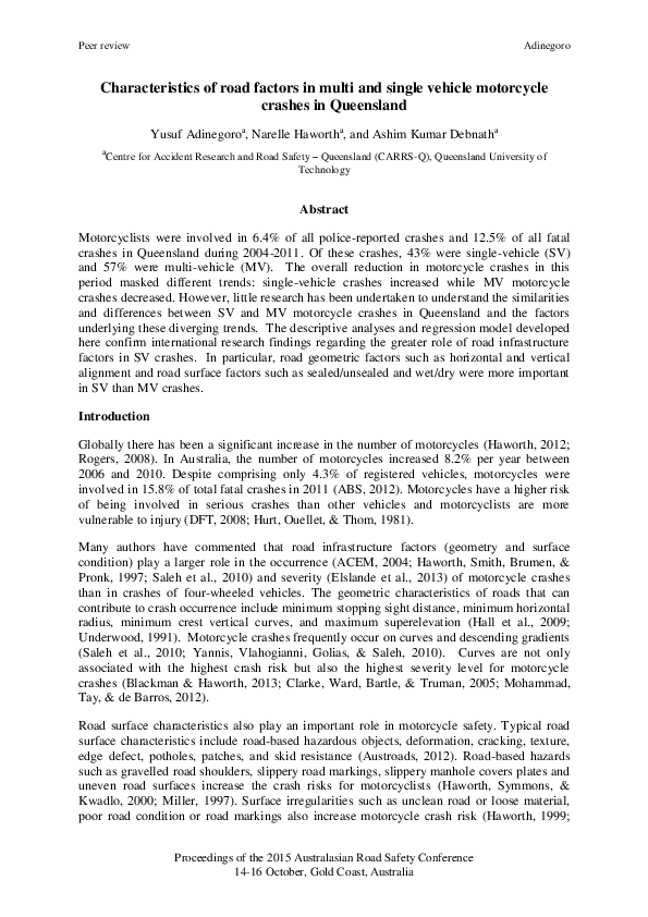 (PDF) Characteristics of road factors in multi and single vehicle ...