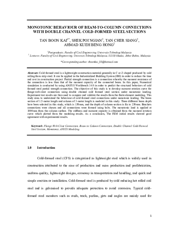 (PDF) Monotonic behaviour of beam-to-column connections with double ...