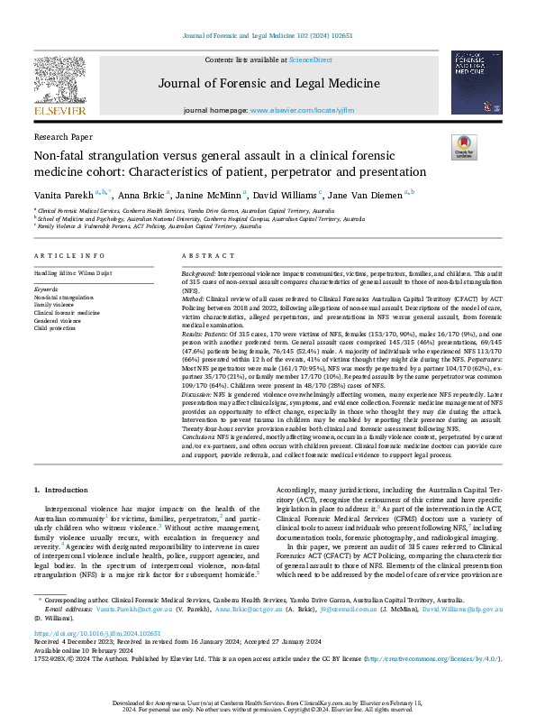 (PDF) Non-fatal strangulation versus general assault in a clinical ...