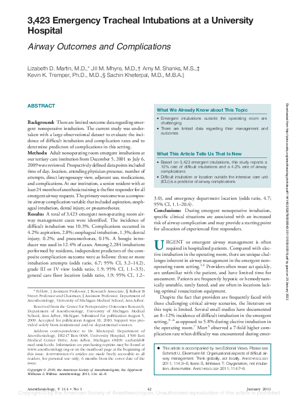(PDF) 3,423 Emergency Tracheal Intubations at a University Hospital ...