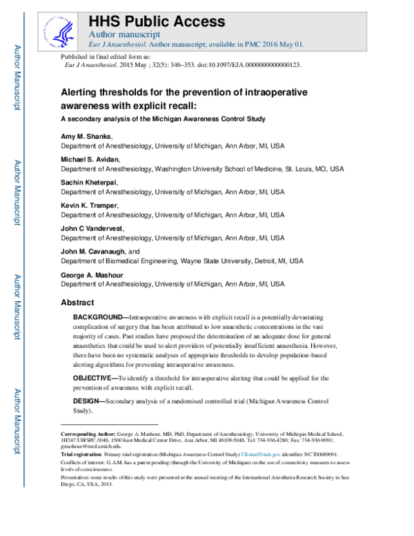 (PDF) Alerting thresholds for the prevention of intraoperative ...