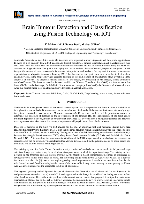 Pdf Brain Tumour Detection And Classification Using Fusion Technology