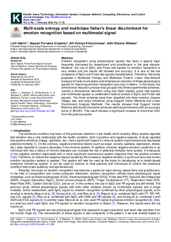 (PDF) Multi-scale Entropy and Multiclass Fisher’s Linear Discriminant for Emotion Recognition ...