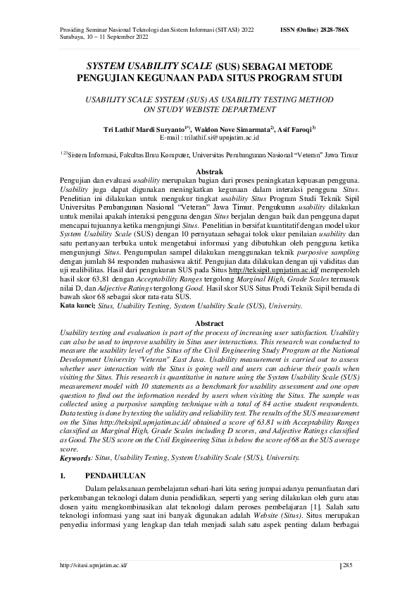 (PDF) System Usability Scale (Sus) Sebagai Metode Pengujian Kegunaan Pada Situs Program Studi