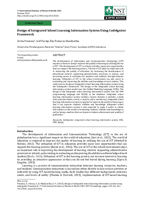 (PDF) Design of Integrated School Learning Information System Using CodeIgniter Framework