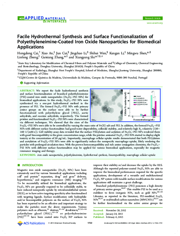 (PDF) Facile Hydrothermal Synthesis and Surface Functionalization of Polyethyleneimine-Coated ...