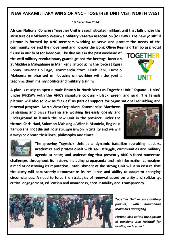 (PDF) NEW PARAMILITARY WING OF ANC -TOGETHER UNIT VISIT NORTH WEST