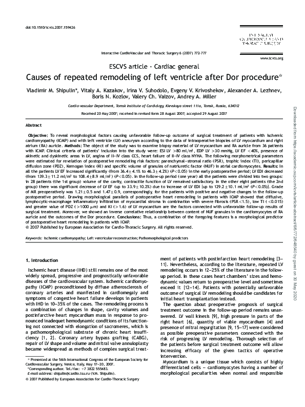 (PDF) Causes of repeated remodeling of left ventricle after Dor procedure