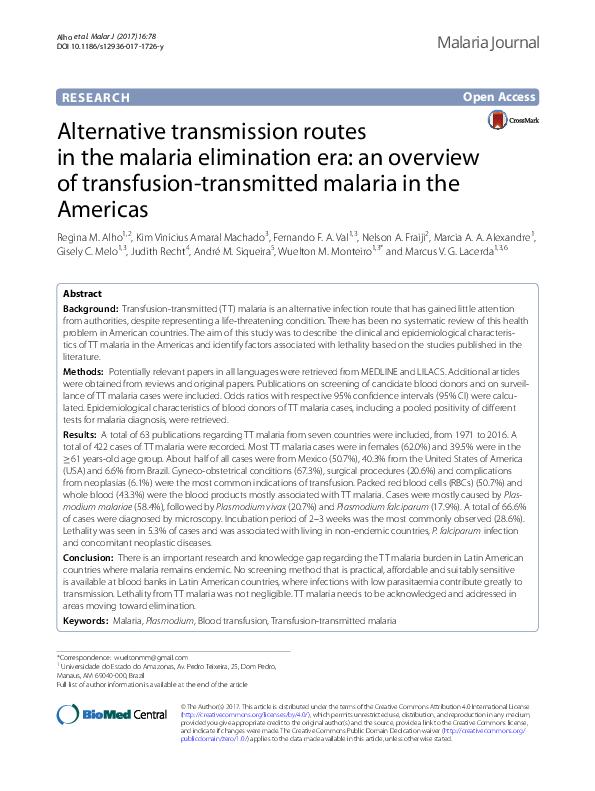 (PDF) Alternative transmission routes in the malaria elimination era ...