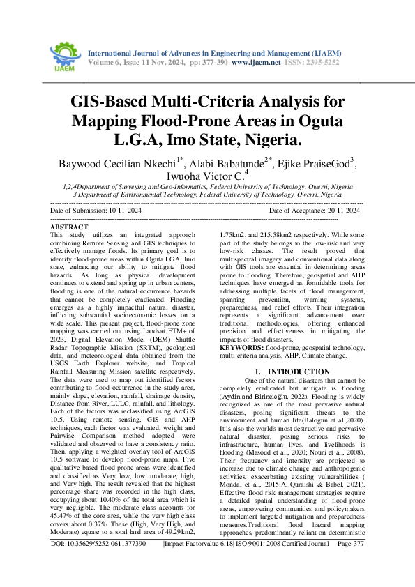 (PDF) GIS-Based Multi-Criteria Analysis for Mapping Flood-Prone Areas in Oguta L.G.A, Imo State ...