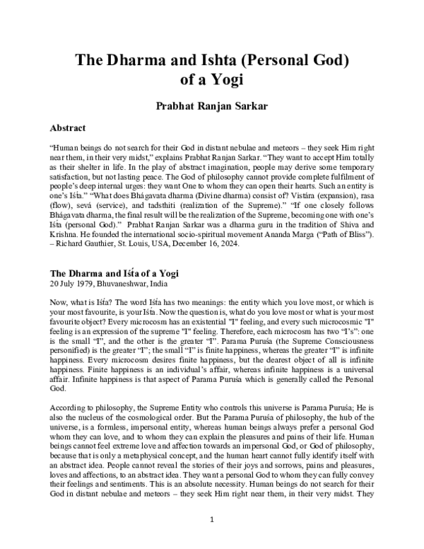 (PDF) The Dharma and Ishta (Personal God) of a Yogi