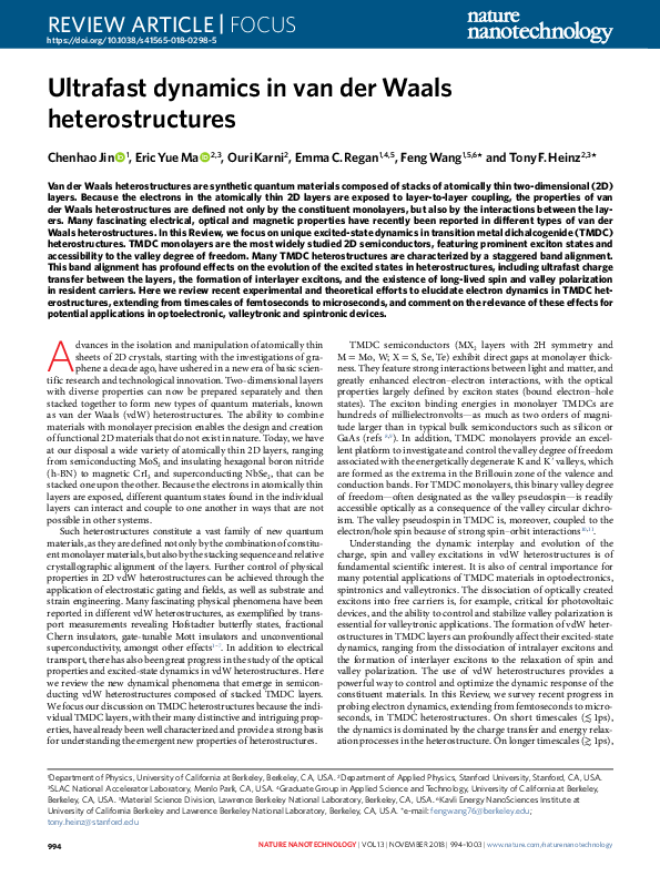 (PDF) Ultrafast dynamics in van der Waals heterostructures | Tony Heinz ...