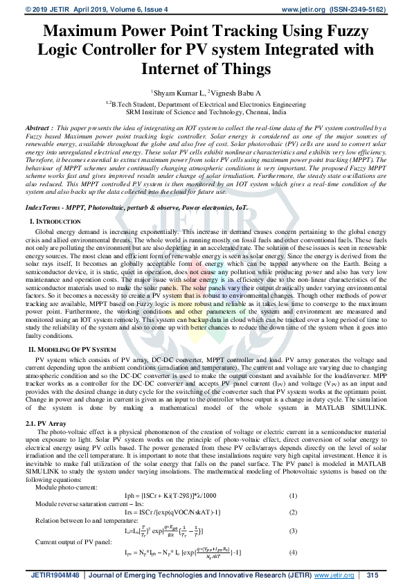 (PDF) Maximum Power Point Tracking Using Fuzzy Logic Controller for PV system Integrated with ...